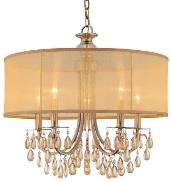 Crystorama Hampton 5-Light Drum Shade Brass Chandelier, Antique Brass ...