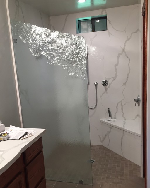 Frameless Chipped edge Shower Door - Contemporary - Bathroom - San ...