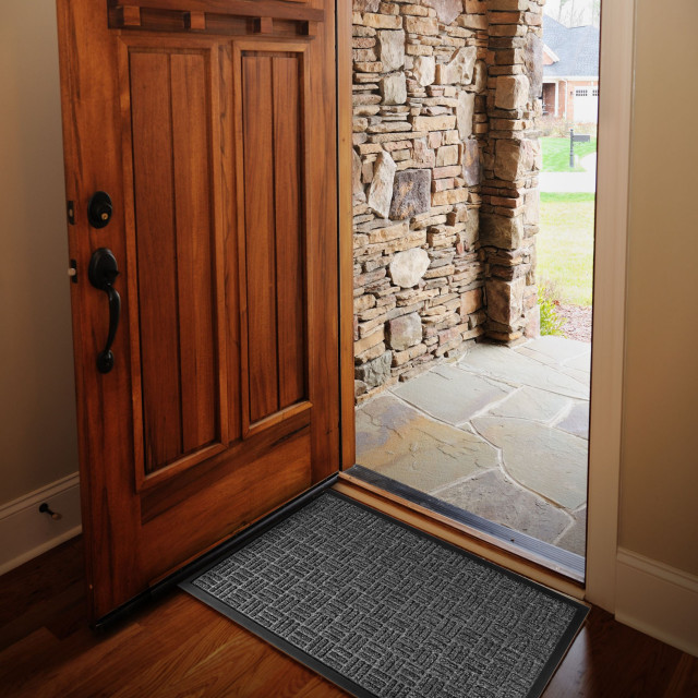 Yvan Modern Grey Checkerboard Outdoor Front Door Mat, Durable 30"x18 ...