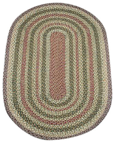 Olive, Burgundy, and Gray Braided Rug, 3'x5' Oval - Farmhouse - Area ...