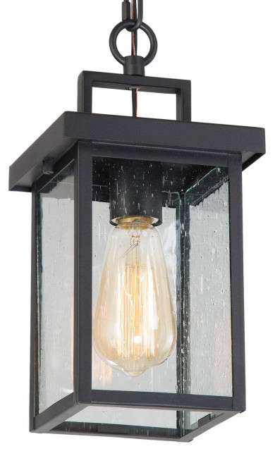 LNC 1-Light Seeded Glass Rectangle, Black Outdoor Pendant Light ...