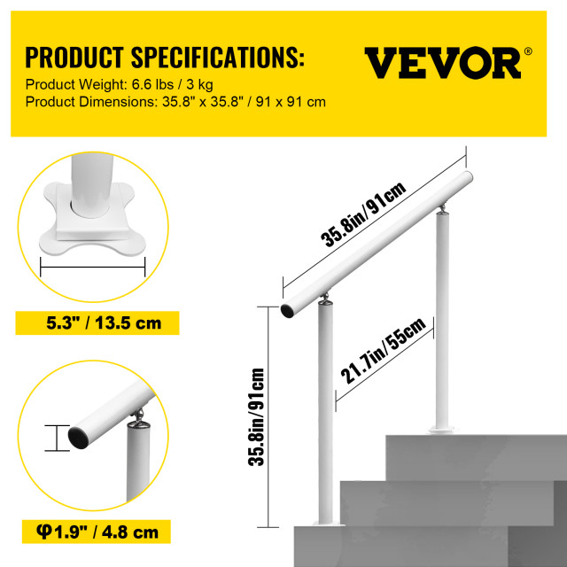 Outdoor Stair Railing Kit Aluminum Handrails, 3' - Contemporary - Stair ...