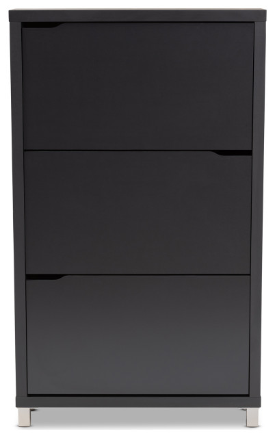 Simms Dark Grey Finished Wood Shoe Storage Cabinet With 6 Fold-Out ...