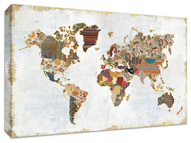 "Pattern World Map" By Laura Marshall, Giclee Print On Canvas, Ready To ...