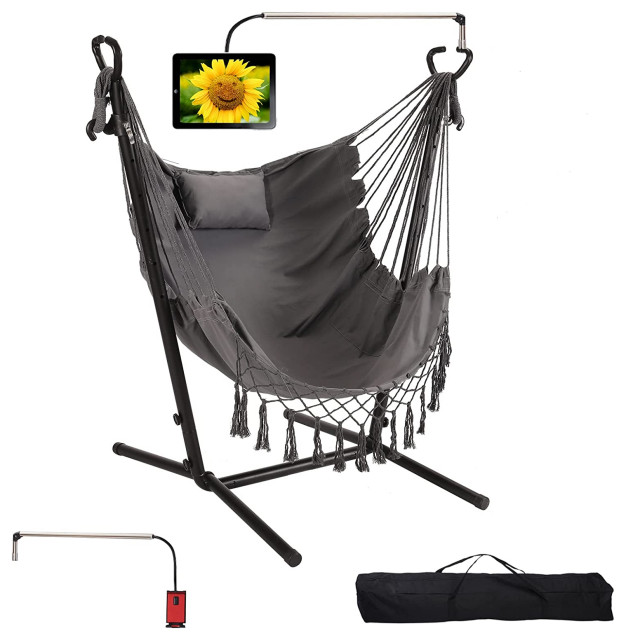 Hanging Chair, Metal Stand With U-Shaped Fabric Seat & Adjustable Arm ...