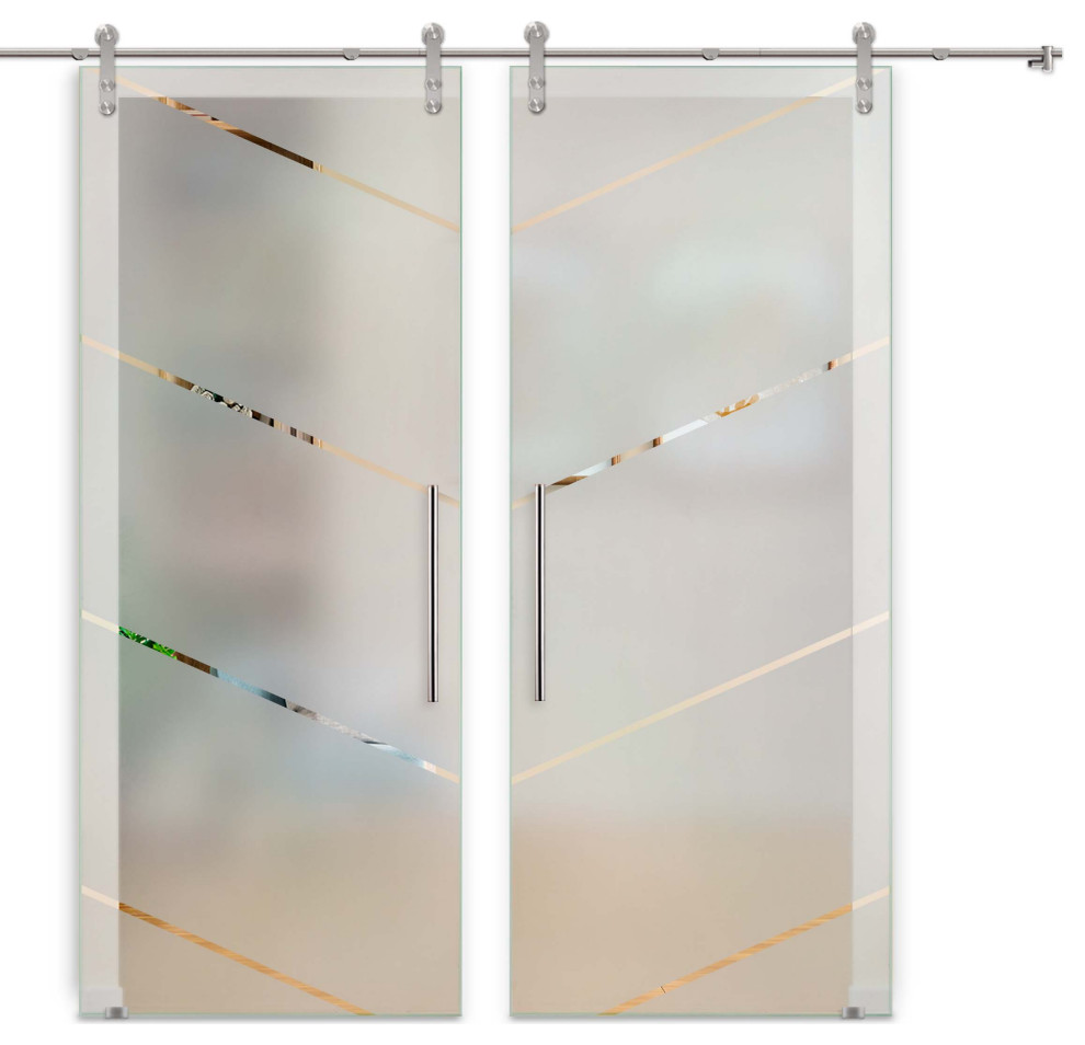 Double Sliding Glass Barn Door with Frosted Design V1000, 2x 30"x81 ...