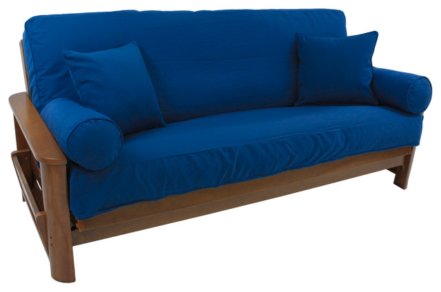 Solid Twill Full Futon Cover Set With 4 Throw Pillows, Royal Blue ...