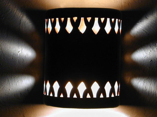 9" Half Round Open Top Ceramic Wall Sconce, Crown Border Cut Design ...