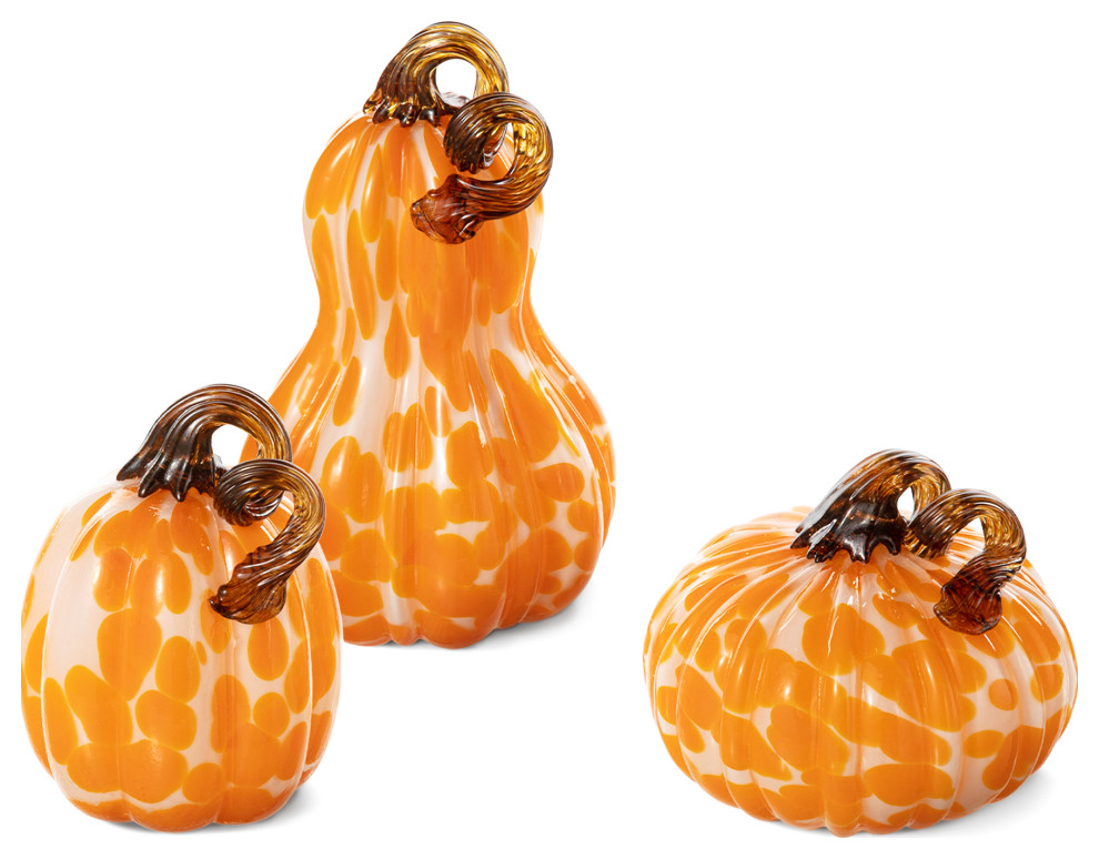 3-Piece Set Gray Marble Glass Pumpkin & Gourd - Traditional - Holiday ...
