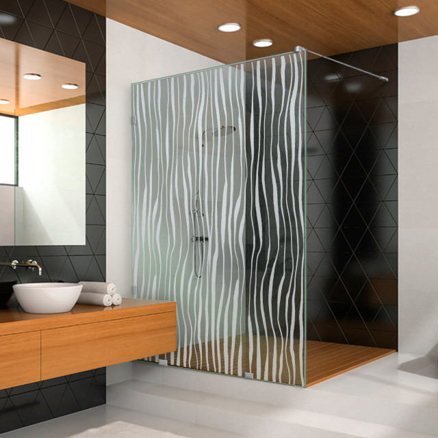 Fixed Shower Glass Panel / Screen with Decorative Frosted Sandblasted Design, 43-1/2" X 75 ...