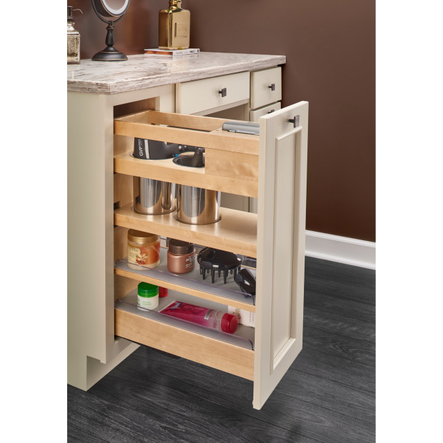 Wood Vanity Cabinet Outlet Pull Out Grooming Organizer With Soft Close ...