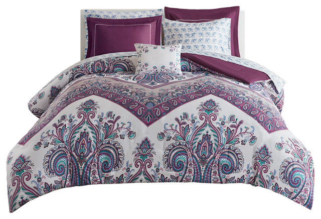 Intelligent Design Tulay Boho Comforter Set With Bed Sheets, Purple ...