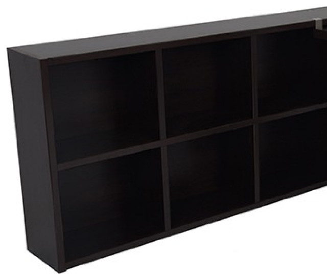 L Shaped Wooden Desk Combo with 8 Cubbies Bookcase, Espresso Brown ...