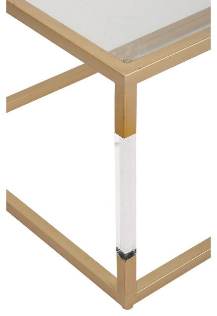 Contemporary Gold Metal Coffee Table with Clear Glass Top and Acrylic ...