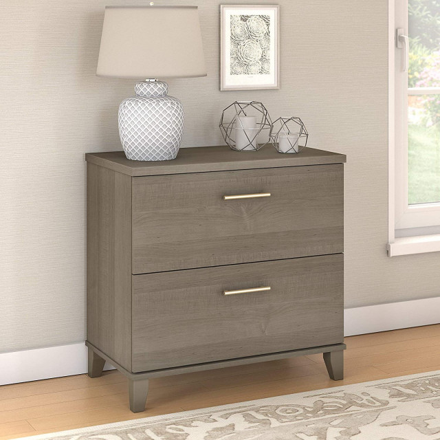 Lateral Filing Cabinet with Tapered Legs and 2 Interlocking Drawers ...