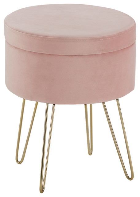 Round Storage Velvet Vanity Stool with Removable Lid - Midcentury ...