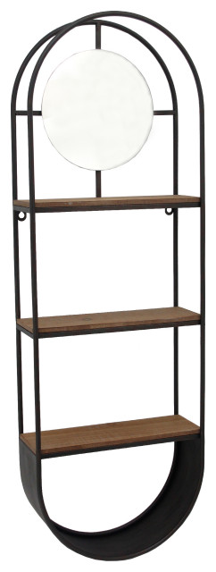 Obround Shape Metal Wall Shelf with 3 Display Space, Brown and Black ...