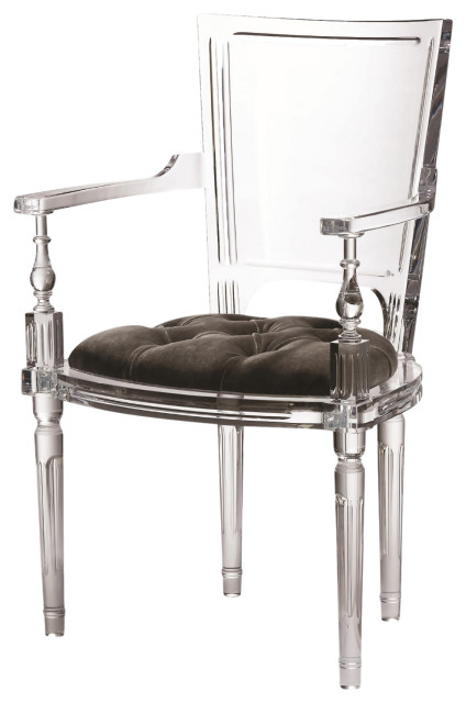 Luxe Clear Acrylic Arm Chair | Dining Soft Gray Tufted Mohair Velvet ...