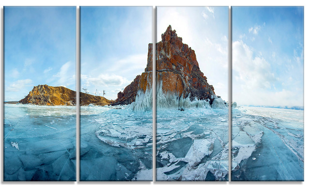 "Ice and Rocks of Lake Baikal" Metal Wall Art, 48"x28" 4 Panel - Rustic ...