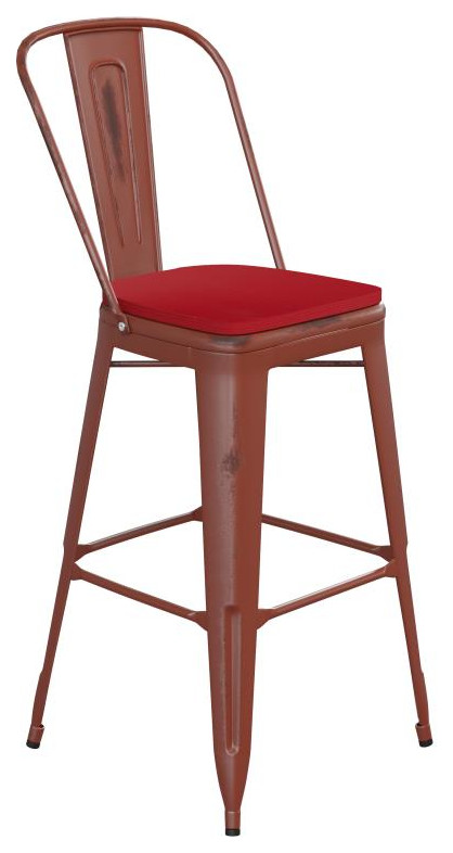 Red Metal Stool-Red Seat - Industrial - Outdoor Bar Stools And Counter ...