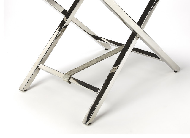 Butler Matteo Embossed Leather and Metal Folding Stool - Contemporary ...