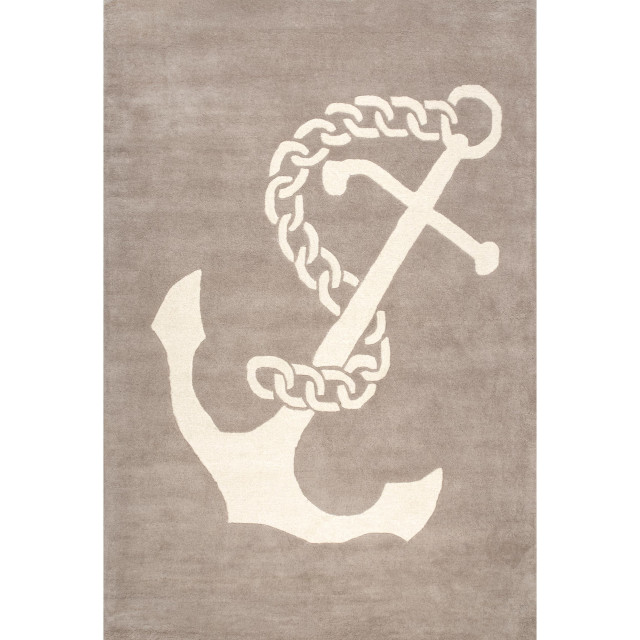 Hand-Tufted Coastal Nautical Anchor Rug, 6'x9' - Beach Style - Area ...