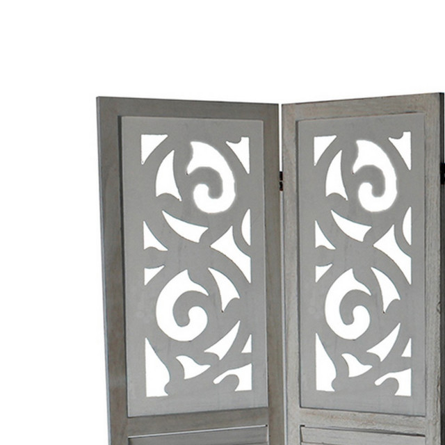 Benzara BM231633 Traditional 4 Panel Room Divider With Slat Panelling ...