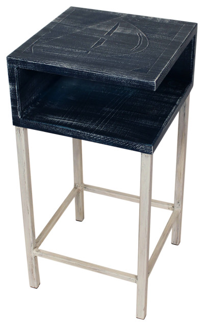 Cottage and Weathered Navy Drink Table With Sailboat and Shelf - Beach ...