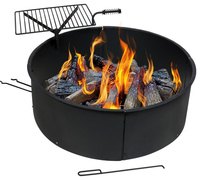 Sunnydaze Heavy-Duty 34" Steel Campfire Ring With Rotating Cooking ...