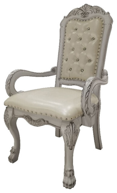 ACME Dresden Wooden Frame Arm Chairs in Bone White (Set of 2 ...