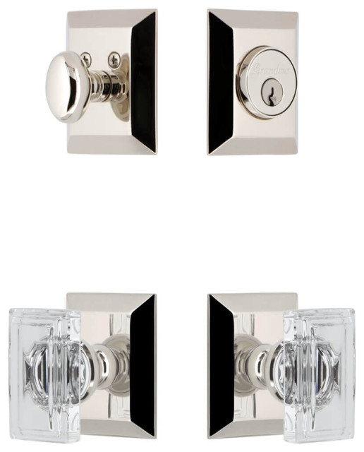 Grandeur Fifth Avenue Square Rosette Entry Set with Carre Crystal Knob ...