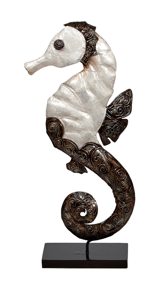 Metal and Capiz Shell Seahorse on Stand - Beach Style - Decorative ...