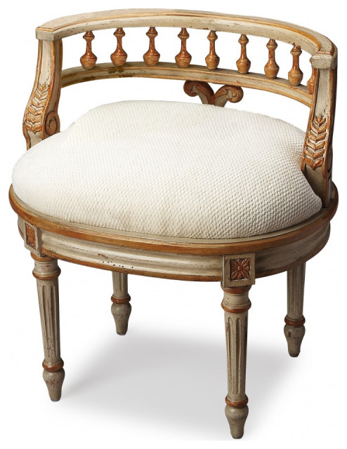 Vintage Cream and Gold Vanity Seat - French Country - Vanity Stools And ...