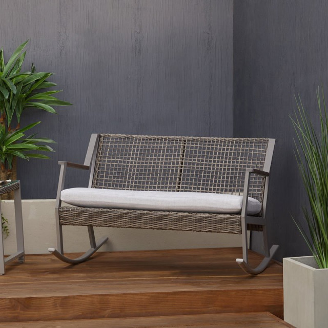 Real Flame Calvin Aluminum Patio Rocker Bench in Gray - Tropical ...