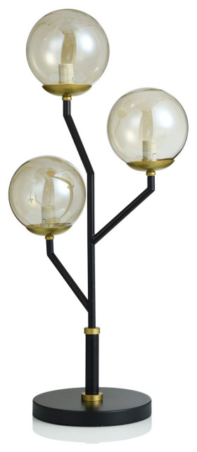 Metropolis 3 Light Table Lamp, Black Steel/Smokey/Clear/Amber ...