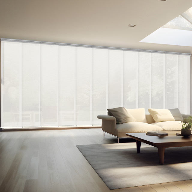 Amour 12-Panel Track Extendable Vertical Blinds 140-260"W, 91.4" H ...