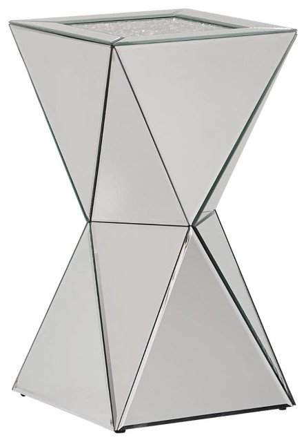 Contemporary End Table, Geometric Design With Elegant Beveled Mirror ...