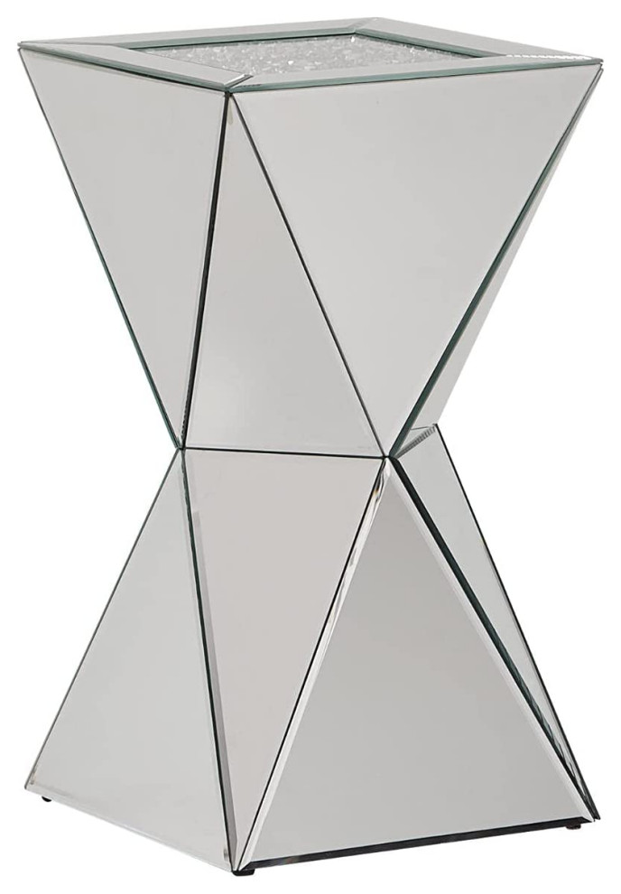 Contemporary End Table, Geometric Design With Elegant Beveled Mirror ...