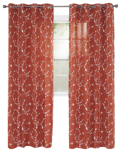 Lavish Home Inas Embroidered Curtain Panel, 95", Rust - Contemporary ...