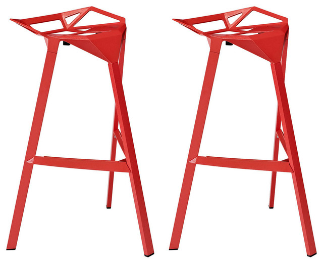 Modern Contemporary Dining Kitchen Stacking Bar Stools, Black, Set of 2 ...