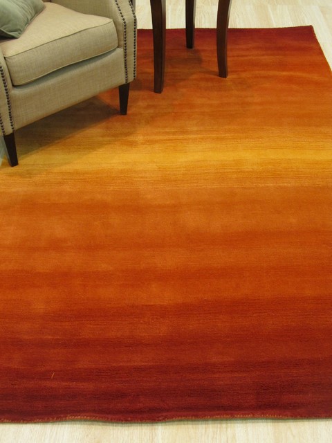 EORC Handmade Wool Orange Transitional Solid Horizon Rug, Rectangular 5 ...
