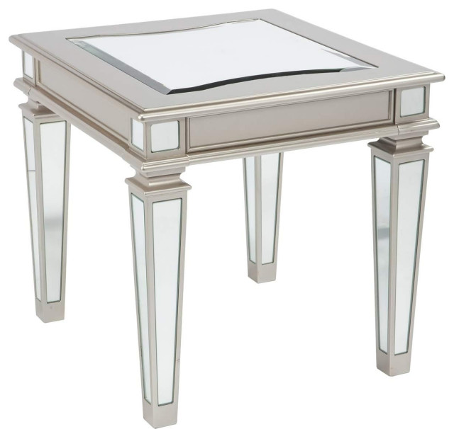 Contemporary Side Table, Carved Legs With Beveled Mirrored Glass Top ...