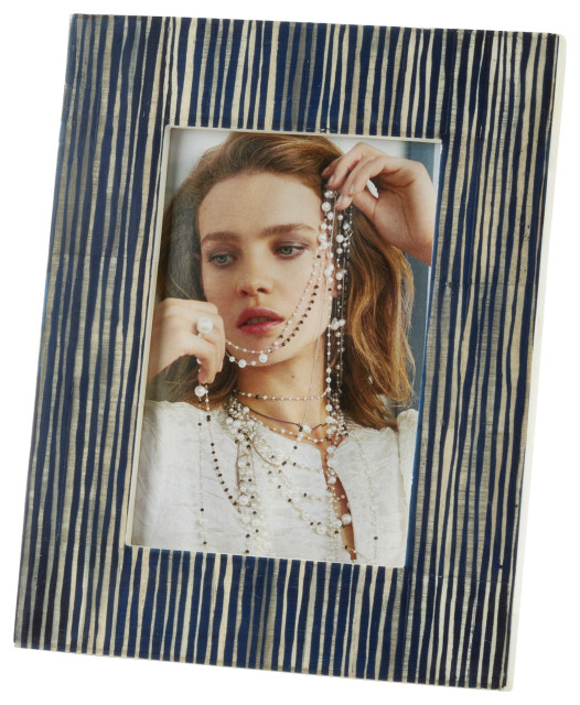 Dark Blue Line Design Bone Photo Frame, 5"x7" - Transitional - Picture ...