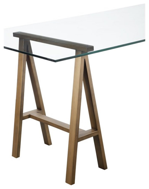American Home Classic Brady Modern Metal and Glass Desk in Brushed ...