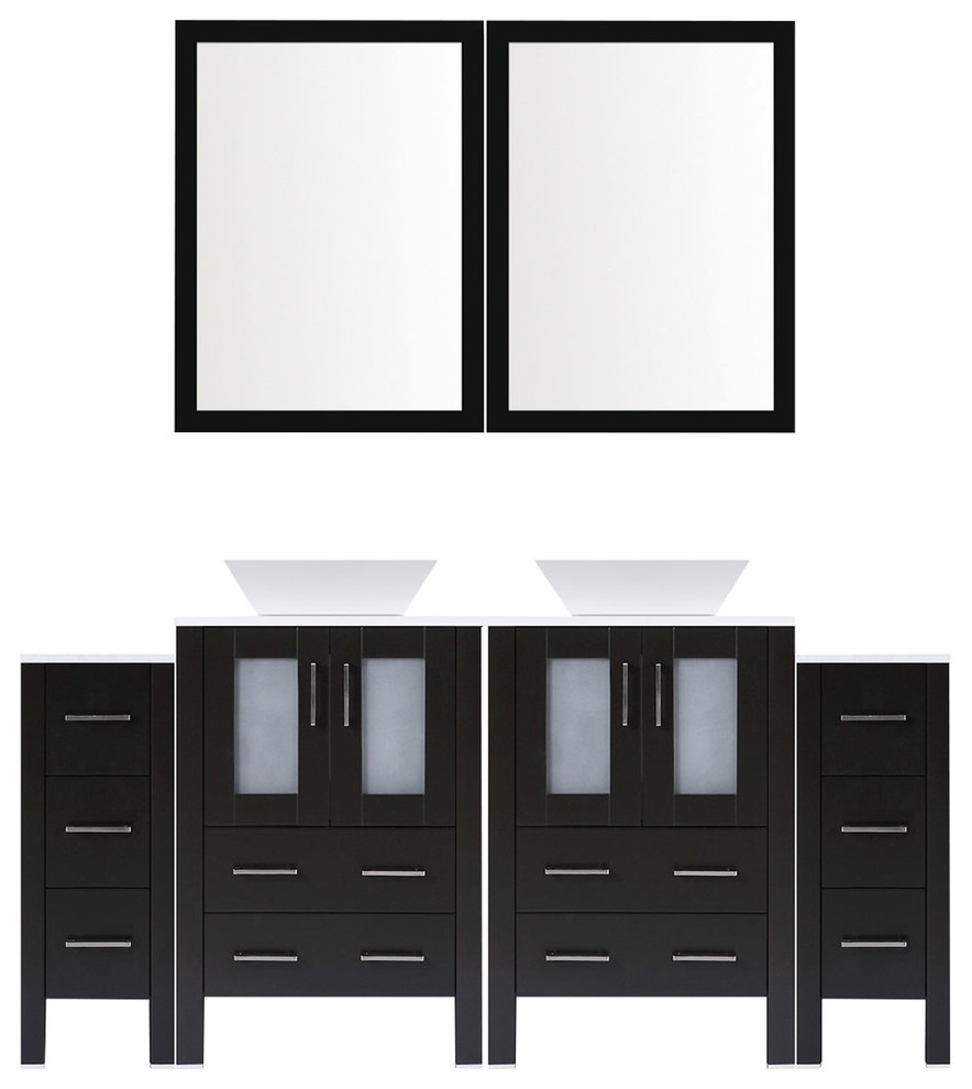 Modern Vanity Set With Two Sink Bases With Mirrors and Two Drawer Bases ...
