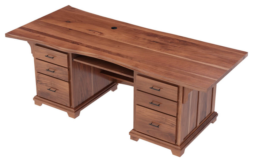 Maldon Large Live Edge Top Solid Acacia Wood Home Office Executive Desk ...