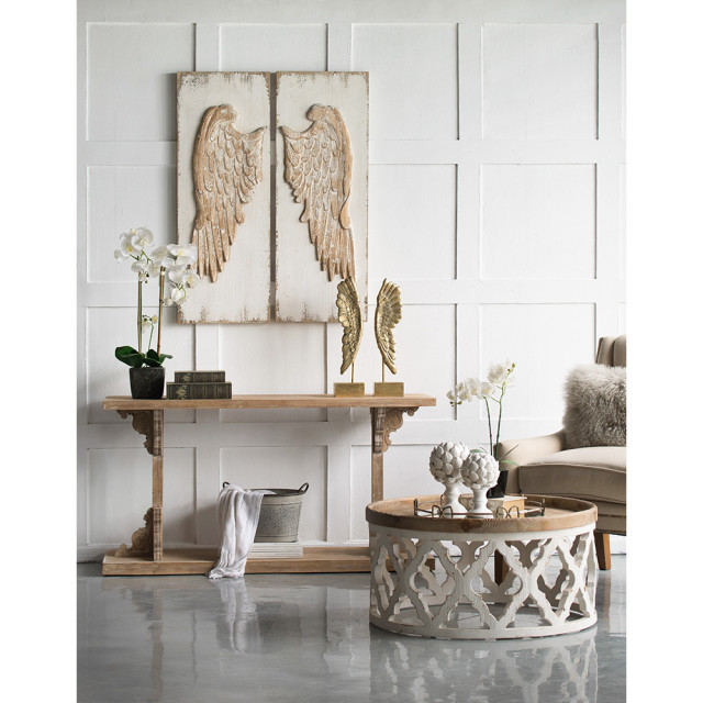 Gewnee Set of 2 Feather Wing Wall Panels With Distressed White Finish ...