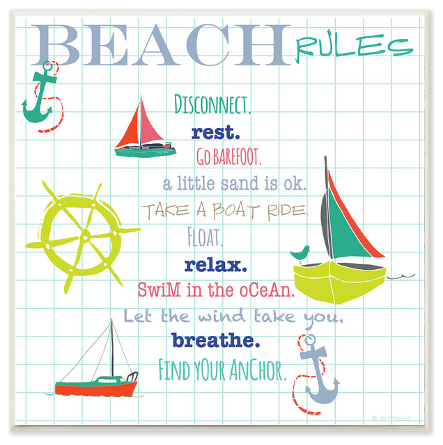 "Beach Rules Typog And Icons V2" Wall Plaque Art, 12 x .5 x 12 - Beach ...