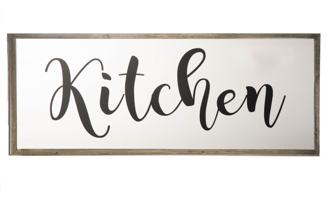 Wood Wall Art with "Kitchen" Writing Painted White Finish ...