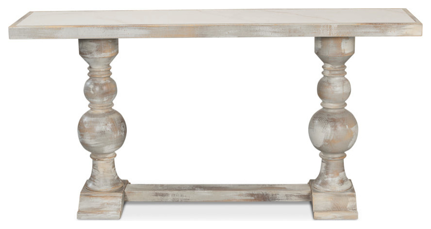 Double Pedestal Console Table Distressed White Solid Wood - French ...